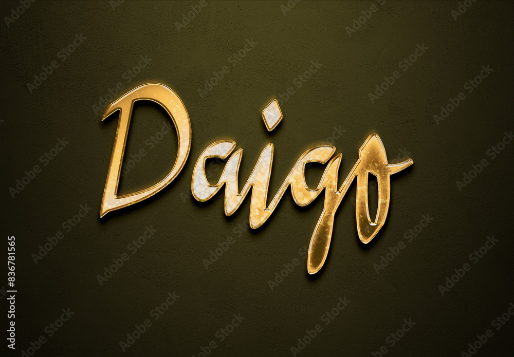 Old gold text effect of Japanese name Daigo with 3D glossy style Mockup ...