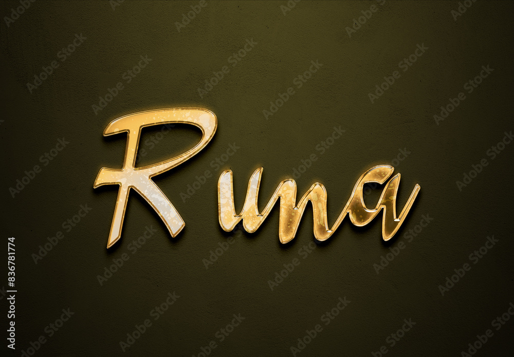 Old gold text effect of Japanese name Runa with 3D glossy style Mockup ...