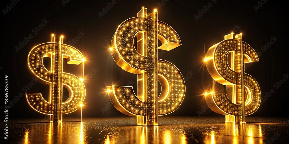 Golden illuminated dollar signs on dark backdrop, symbolizing the ...