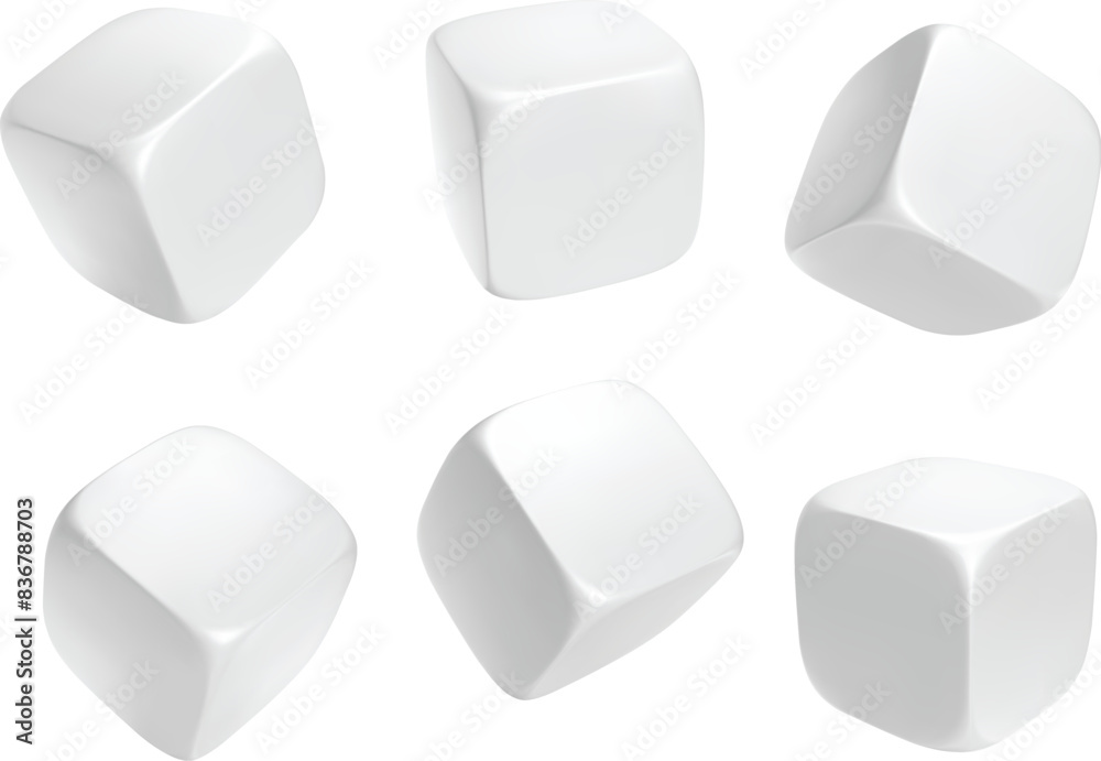 White realistic 3d cube. Icon in flight closeup isolated on white ...