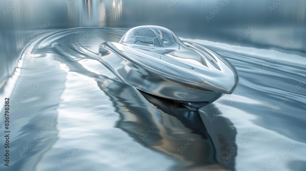Futuristic high-speed boat gliding through sleek silver waters ...