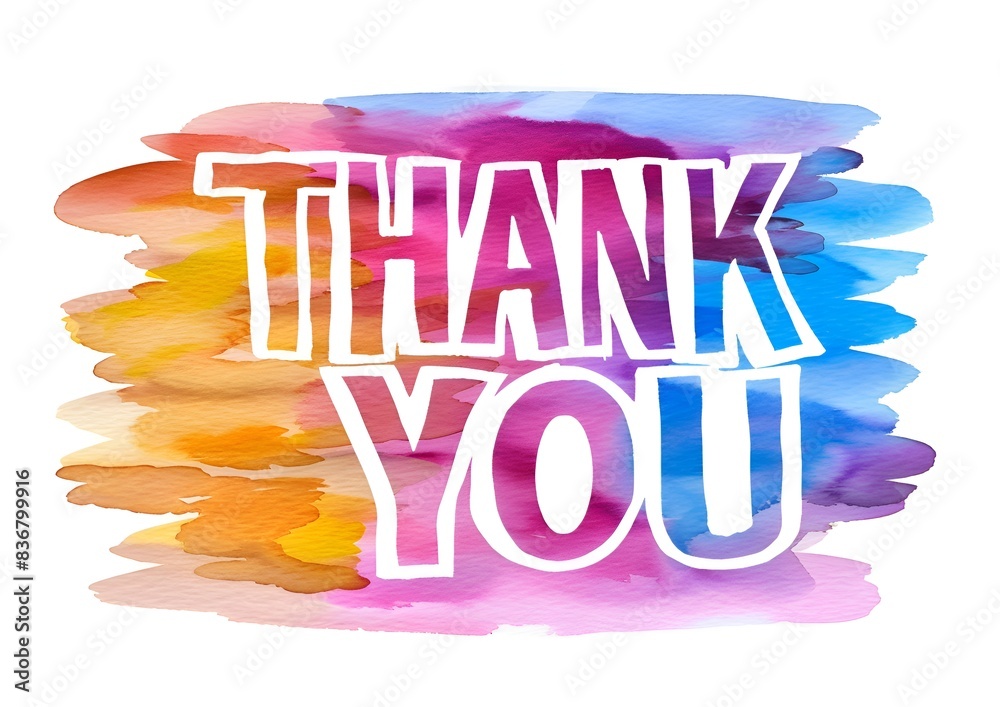 A colorful watercolor painting with the words "thank you" written in ...