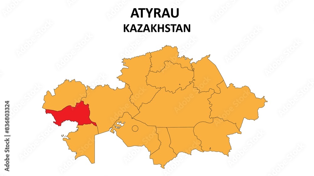 Atyrau Map in Kazakhstan. Vector Map of Kazakhstan. Regions map of ...