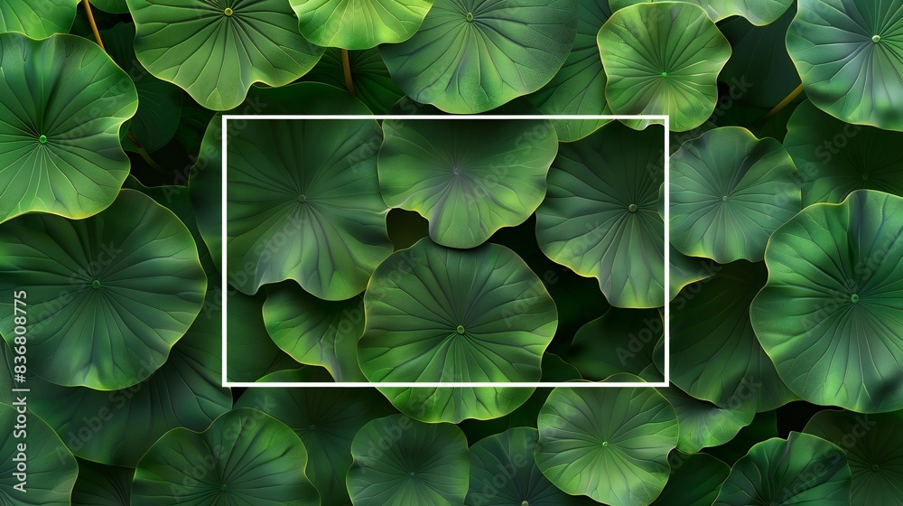 Massive lotus leaves creating a serene green background with a ...