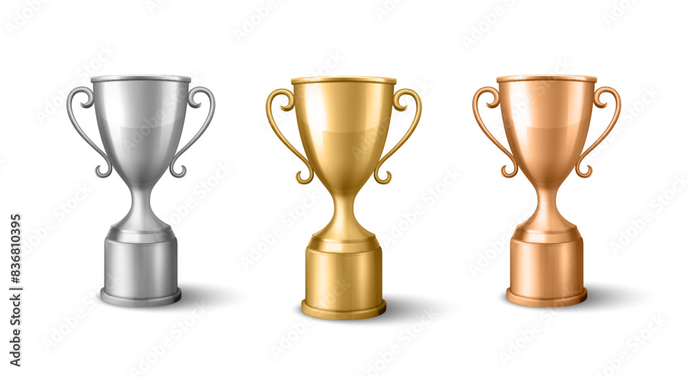 Vector Blank Golden, Silver and Bronze Champion Cup Isolated on White ...