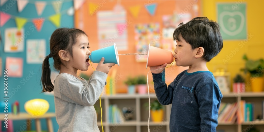 Kids Playing Telephone with Paper Cups - 4K Wallpaper. This playful ...