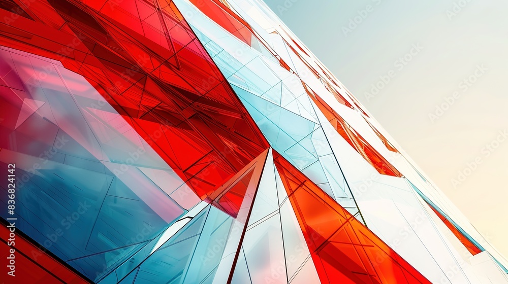 Abstract architectural rendering with sharp angles and bold colors set ...