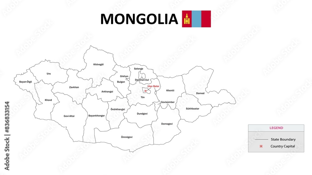 Mongolia Map. State and district map of Mongolia. Administrative map of ...