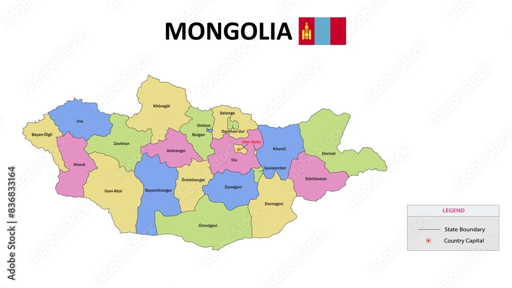 Mongolia Map. State and union territories of Mongolia. Detailed ...