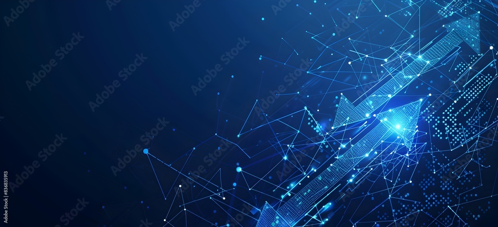 Abstract arrow and technology background with blue glow, digital ...
