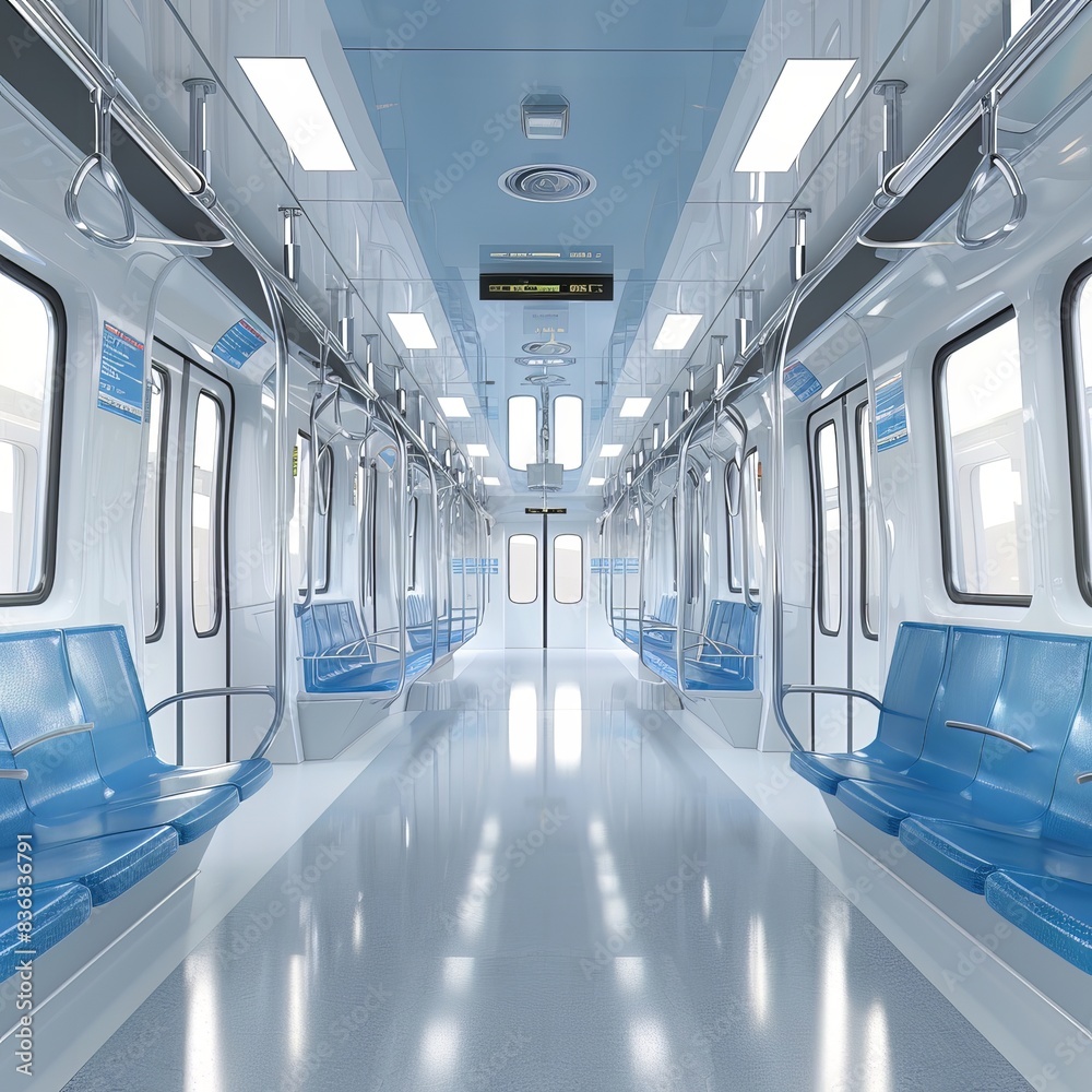 High-resolution image depicting a clean and modern subway car interior ...