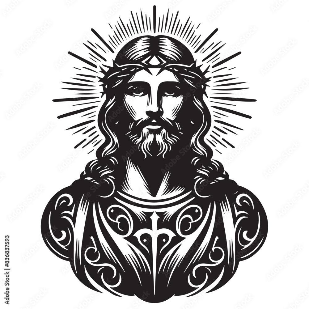 Jesus silhouette. Jesus is isolated on a white background. Jesus' face ...