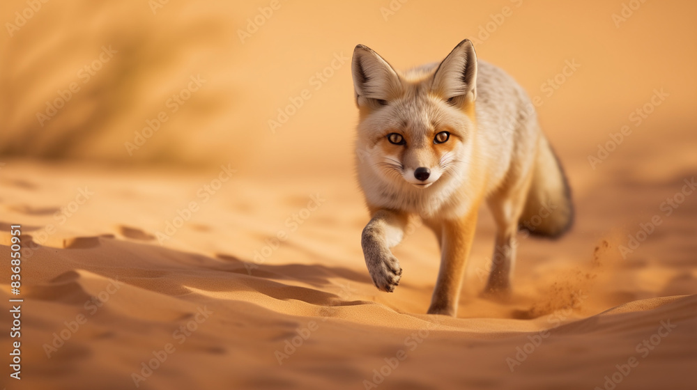 Desert Fox in Motion. A realistic photo of a desert fox running across ...