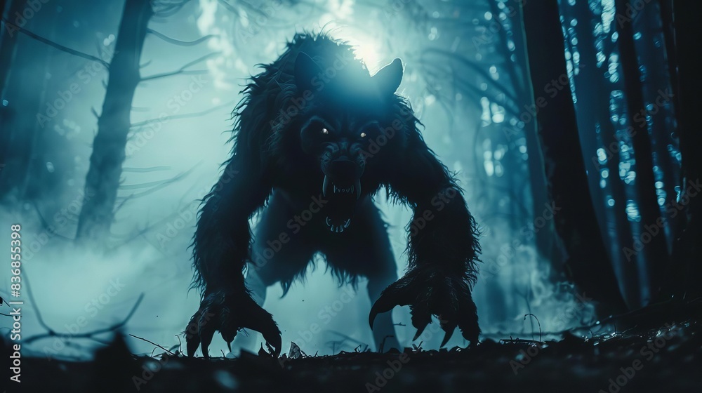 Werewolf with sharp claws and fangs, Halloween night, selective focus ...