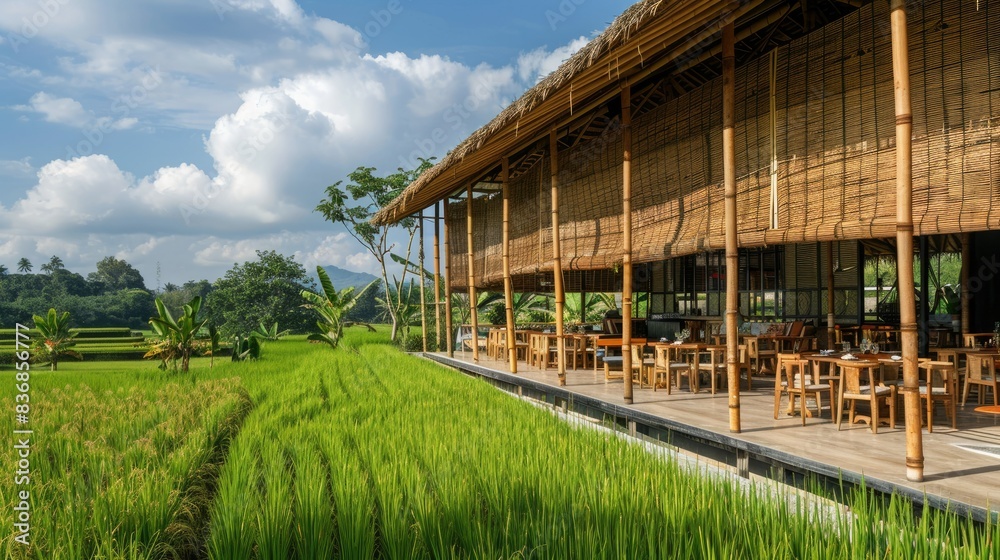 Bamboo in a Southeast Asian rice field, offering a unique and relaxing ...