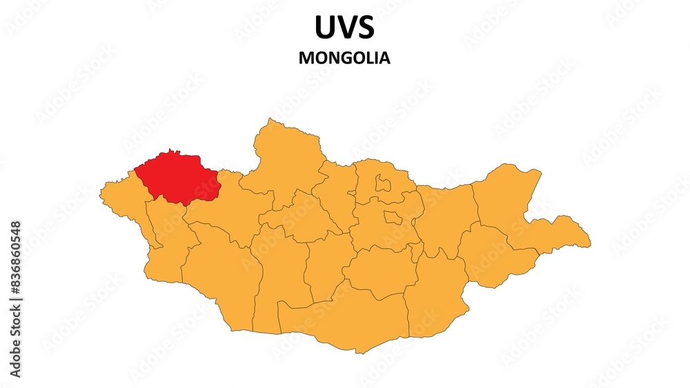 UVS Map in Mongolia. Vector Map of Mongolia. Regions map of Mongolia ...