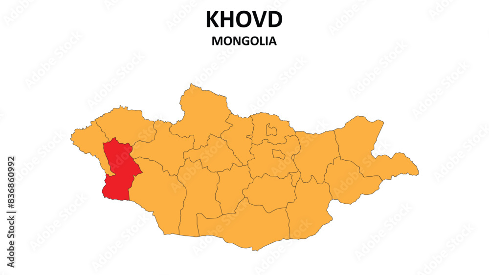 Khovd Map in Mongolia. Vector Map of Mongolia. Regions map of Mongolia ...