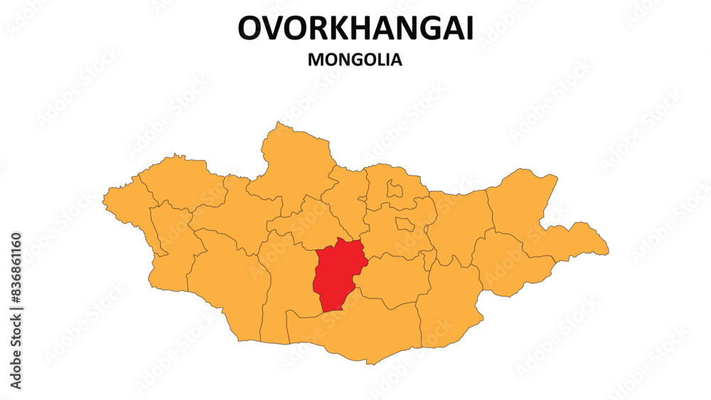 Ovorkhangai Map in Mongolia. Vector Map of Mongolia. Regions map of ...