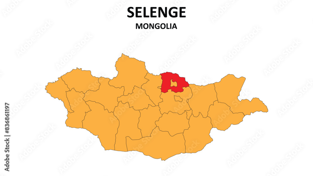Selenge Map in Mongolia. Vector Map of Mongolia. Regions map of Mongolia. Stock Vector | Adobe Stock