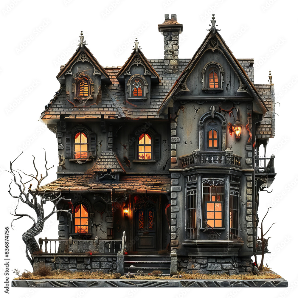 Spooky haunted house with eerie lighting and gothic architecture ...