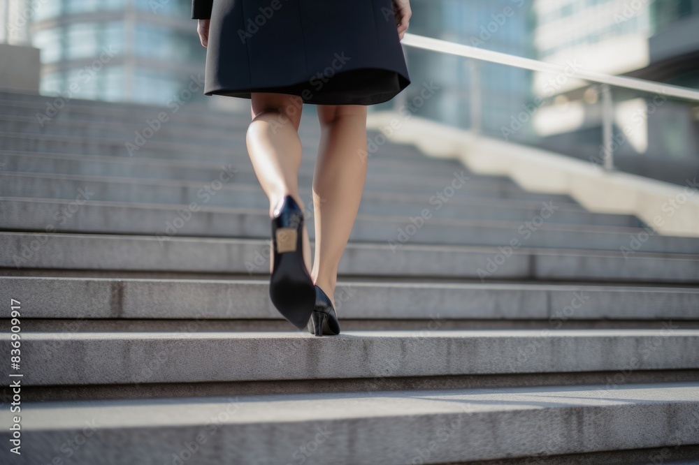 walking, business and feet of a woman on stairs for corporate elegance ...