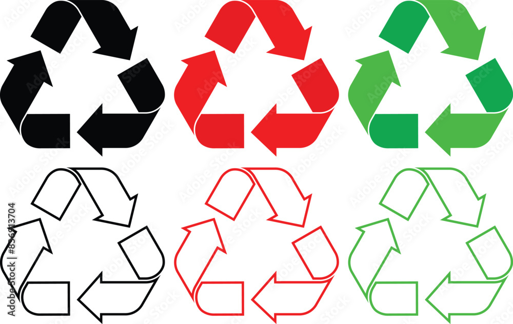 set of recycling icons. Editable fill stock colorful recycle logo ...