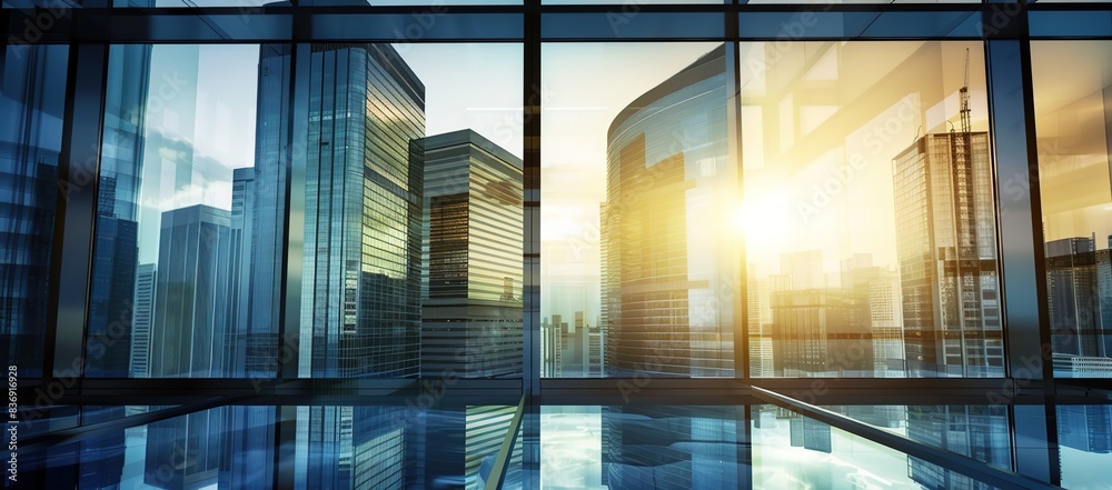 Empty modern business office skyscrapers. High-rise buildings in ...