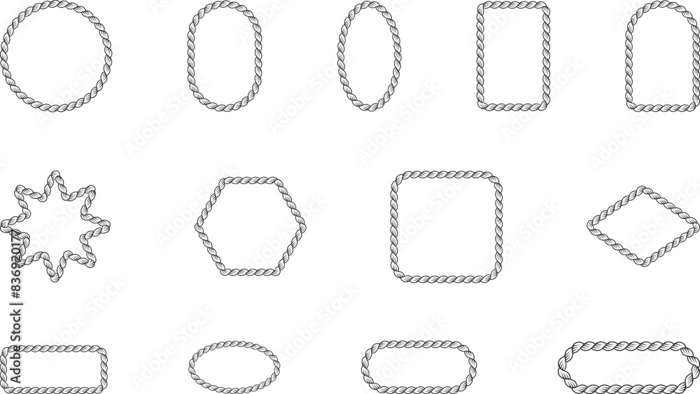 Set of Braided Rope frames Borders of different geometric shapes. round ...