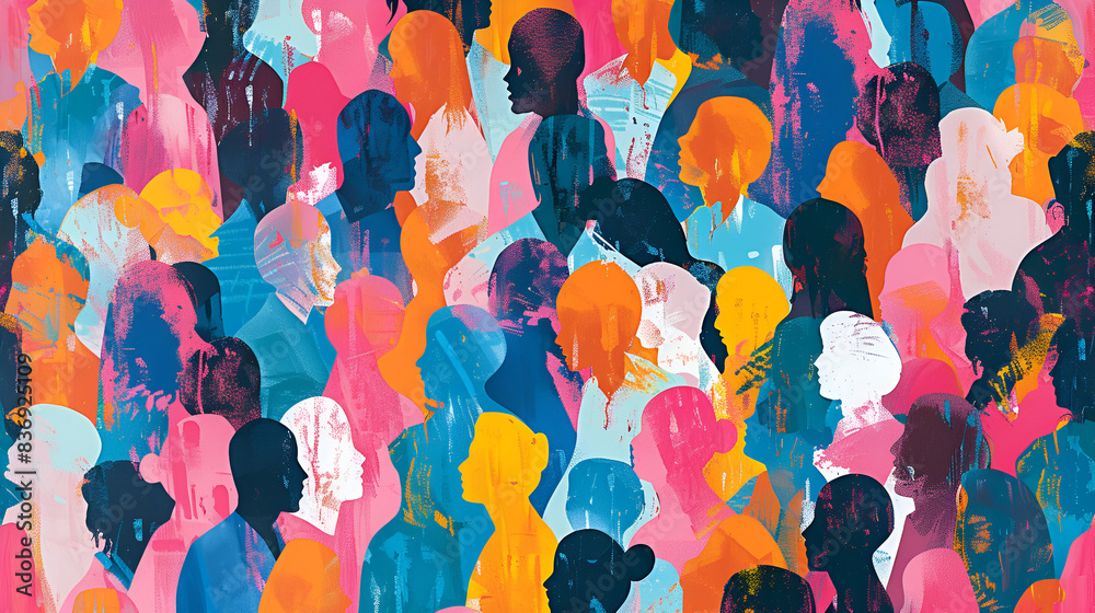 Colorful diverse people crowd abstract art seamless pattern. Multi ...