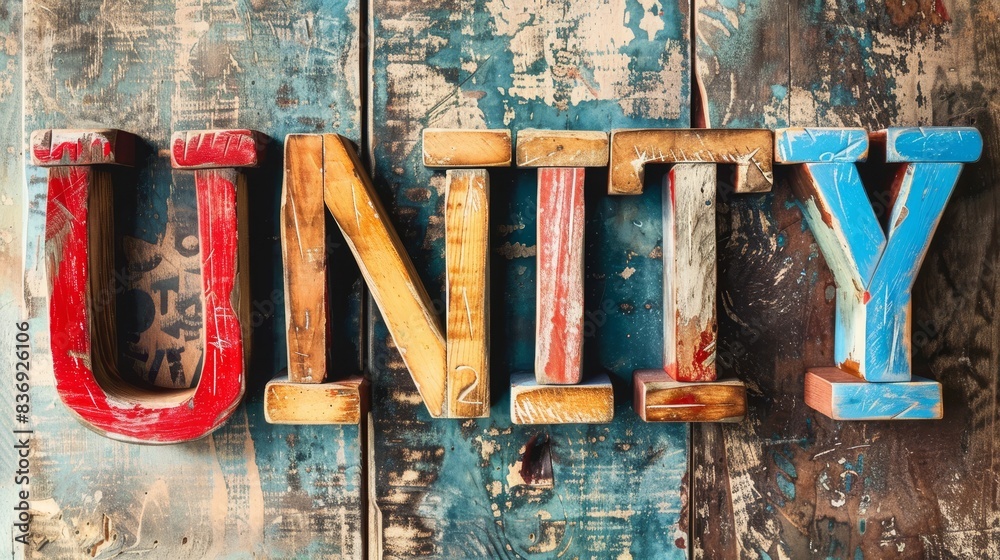 The word "UNITY" spelled out in large colorful letters with each letter ...