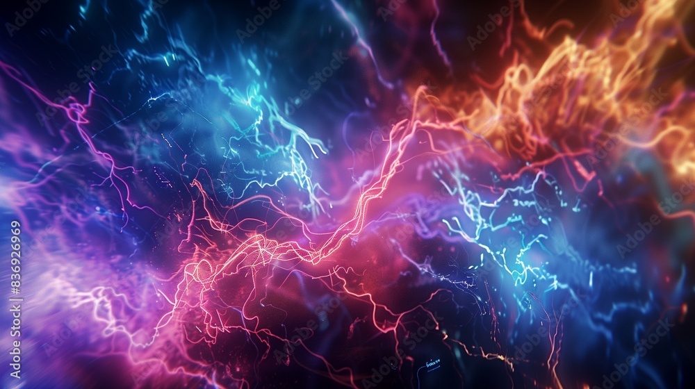 Abstract composition of colorful electricity arcing across a high ...