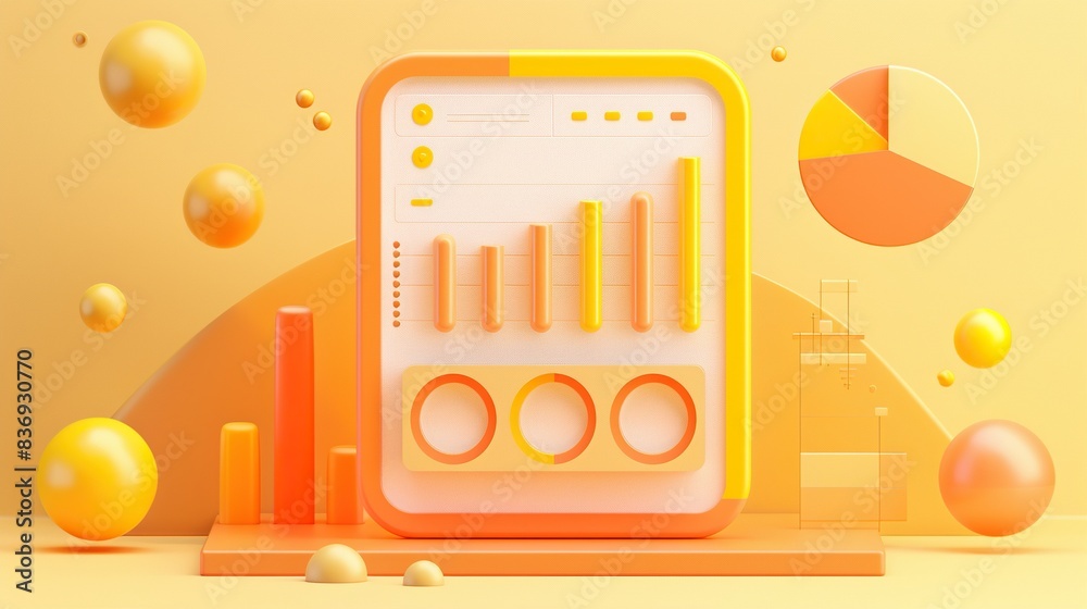 Abstract Data Visualization in Yellow Tones Description: 3D rendered illustration of a yellow ...