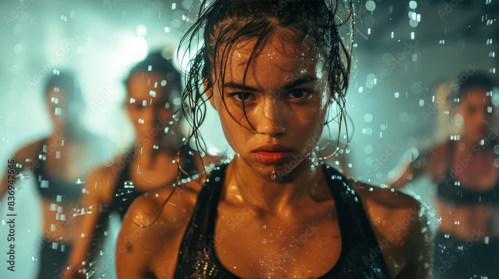 A group of people participating in a high-intensity interval training ...