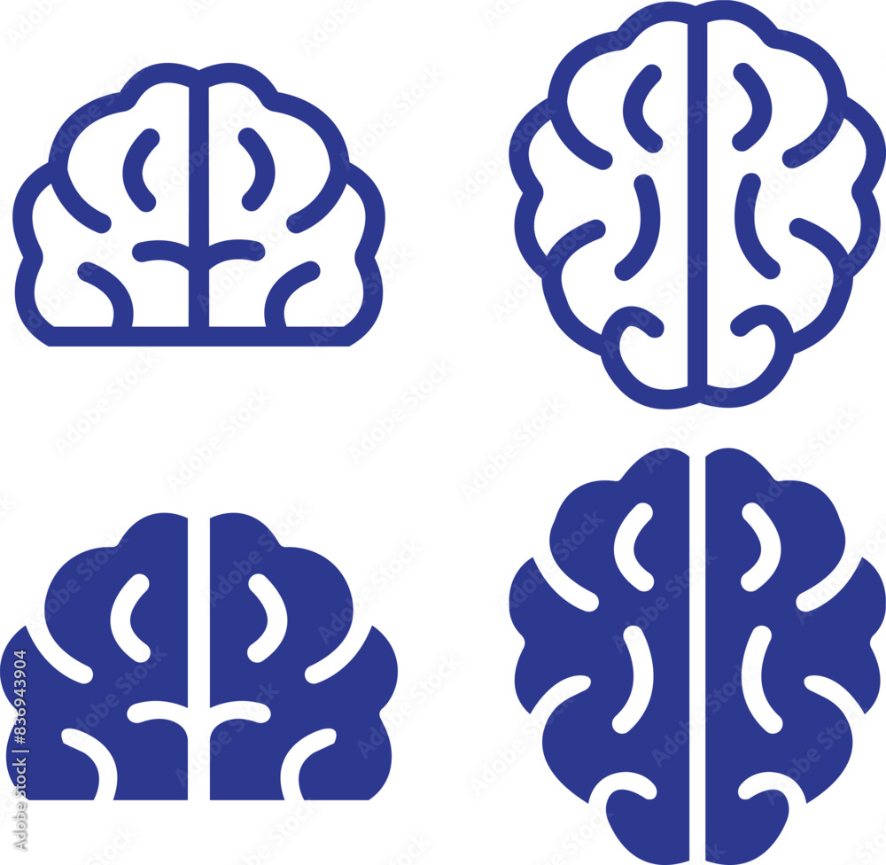 Set of Blue human Brain silhouette. Brain symbols in flat styles with ...