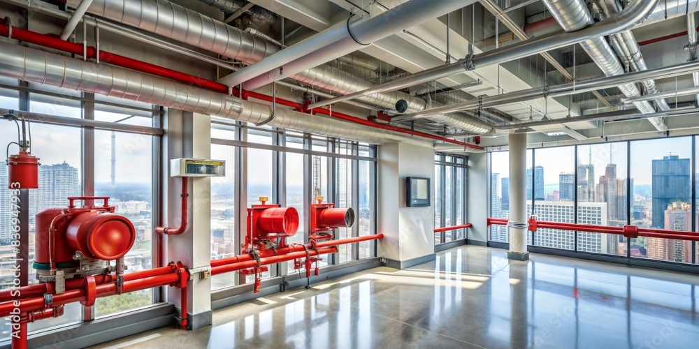 Advanced fire protection system in modern high-rise building with ...