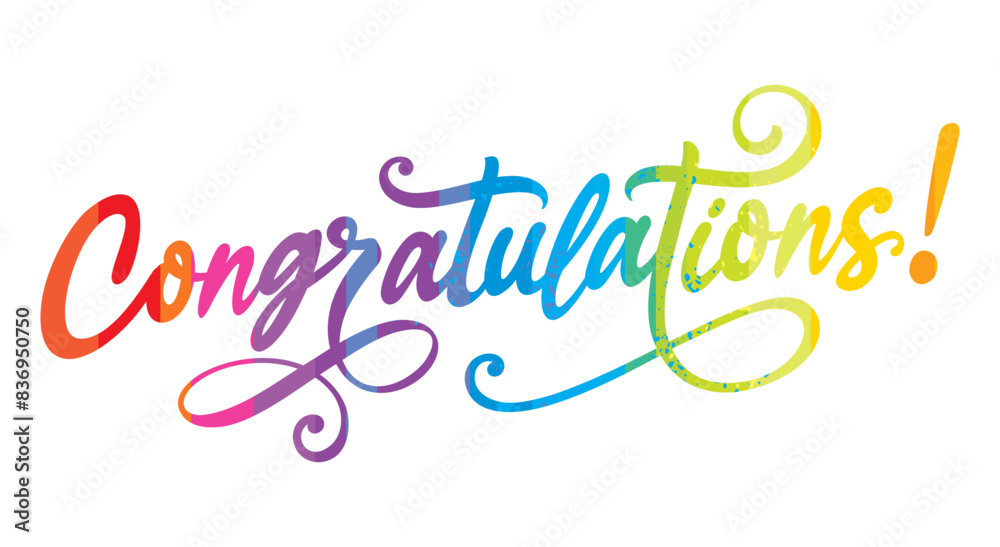 Congratulations, colorful hand lettering, banner, card, poster, text ...