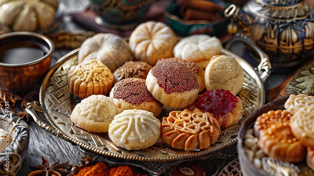 Assorted semolina maamoul or mamoul cookies with dallah and Ramadan ...