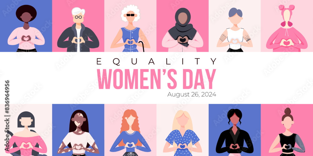 Women's Equality Day Poster. Group of women with diverse ethnicity, age ...