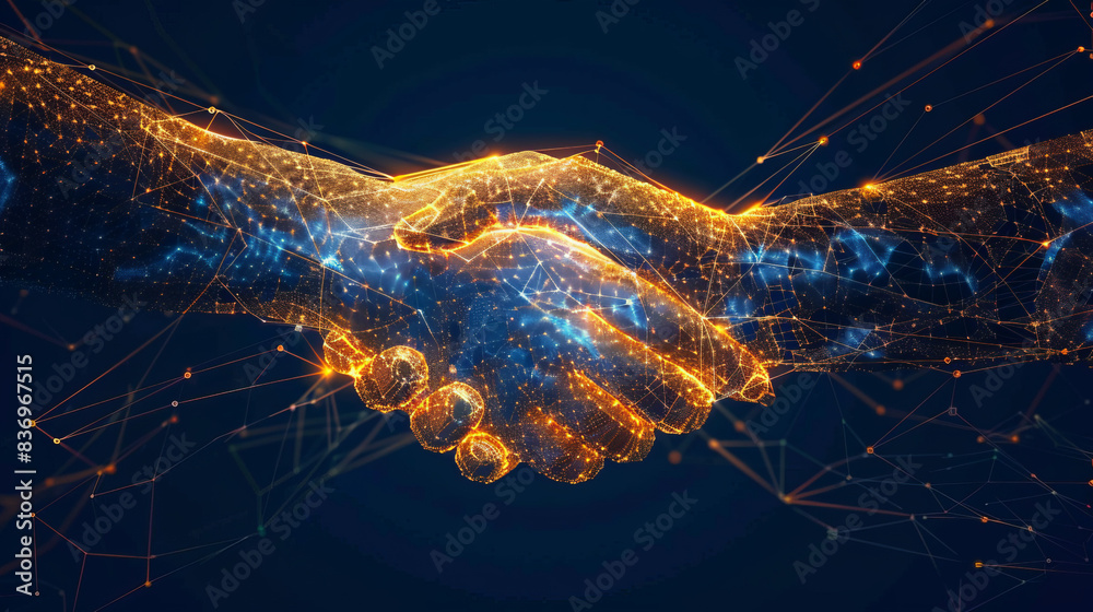 AI Digital hands doing handshake. Concept of deal AI. Artificial ...