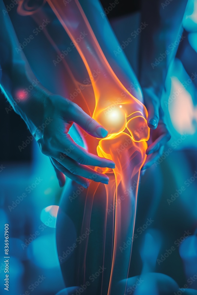 Knee Pain,highlighting muscle strain with neon effects, selective focus ...