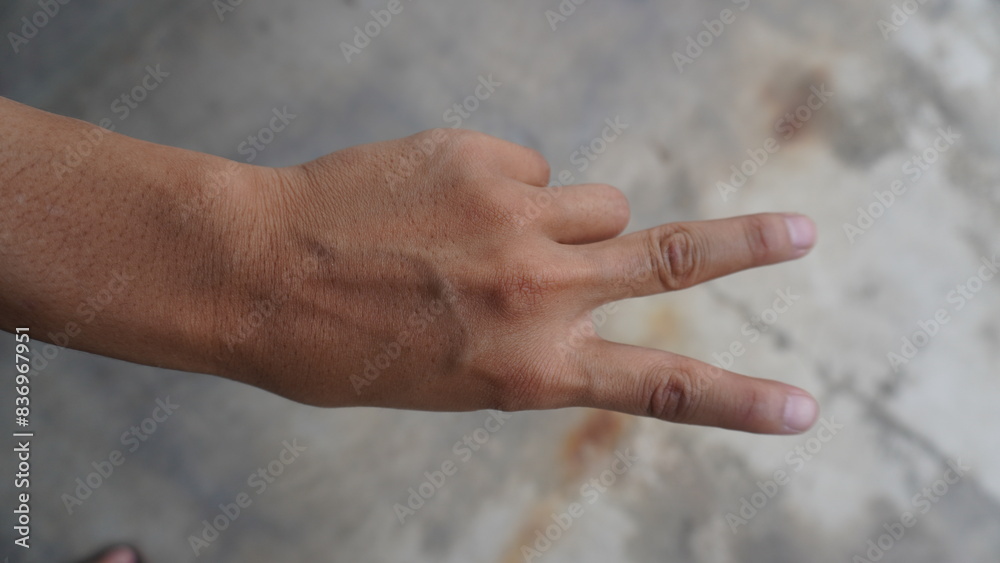 A series of hand gestures showing fingers counting from 1 to 5 and a ...
