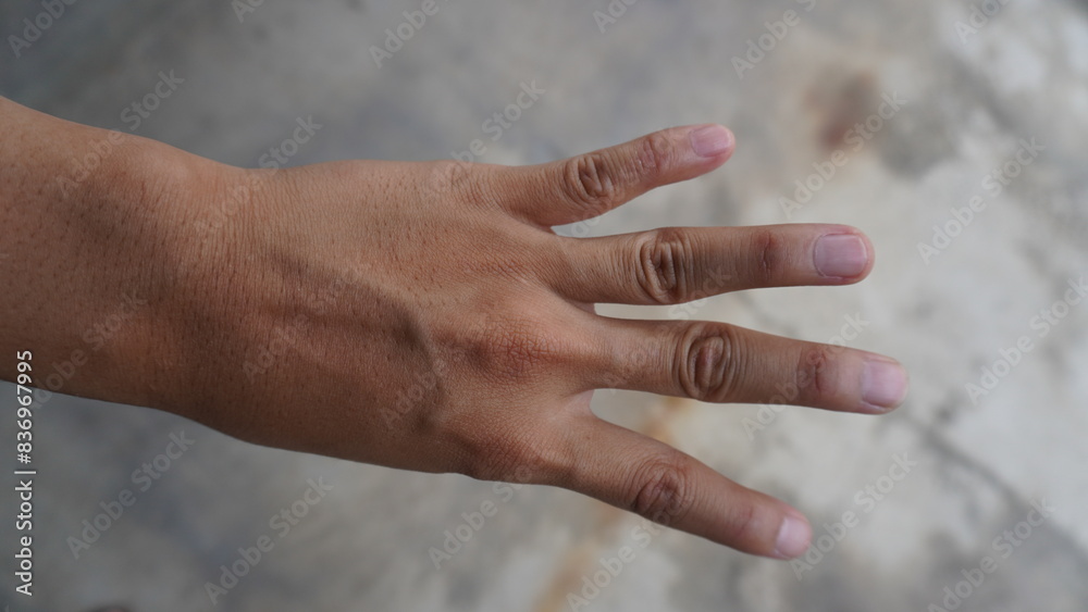 A series of hand gestures showing fingers counting from 1 to 5 and a ...