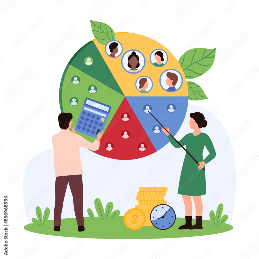 Audience segmentation, demographic research of target marketing. Tiny ...