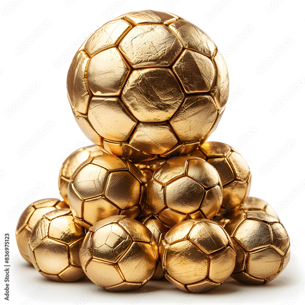 golden soccer ball on with con stack in soccer stadium. ready for win ...