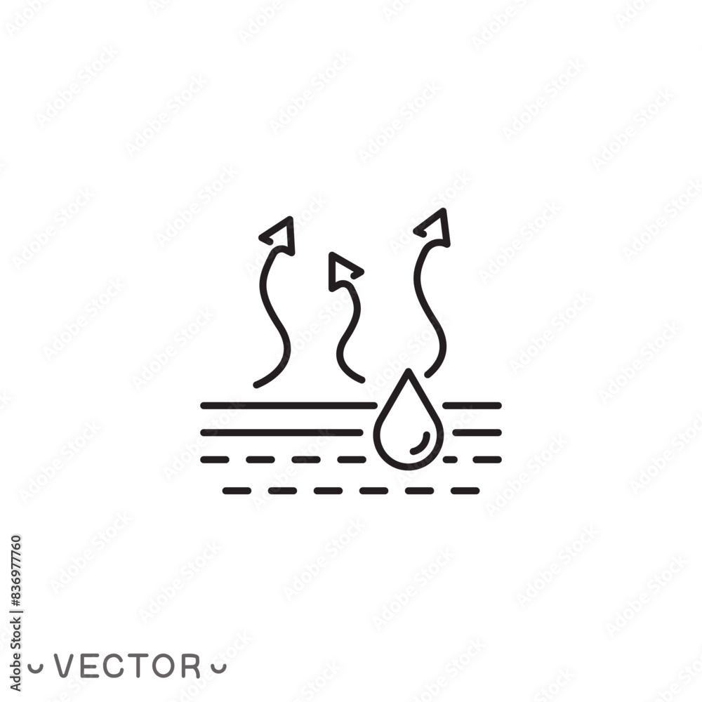 moisture evaporation process of coating icon, drying paint or varnish ...