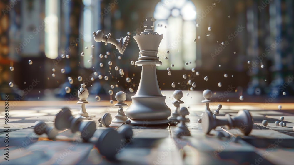 A detailed photo of a chess board with a chess piece placed in the ...