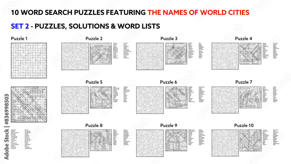 Printable Word Search Puzzles with Solutions: Famous and Global Cities ...