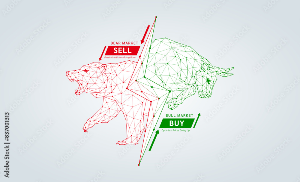 Red bear VS green bull shapes polygon. Bullish and bearish symbols of ...