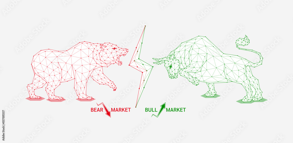 Bullish and bearish symbols of stock market trends arrow down and up ...