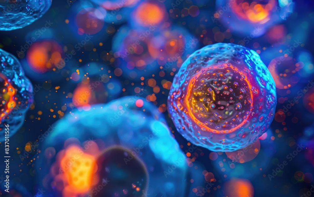 Nucleus division during mitosis, close up, cell biology, vibrant ...